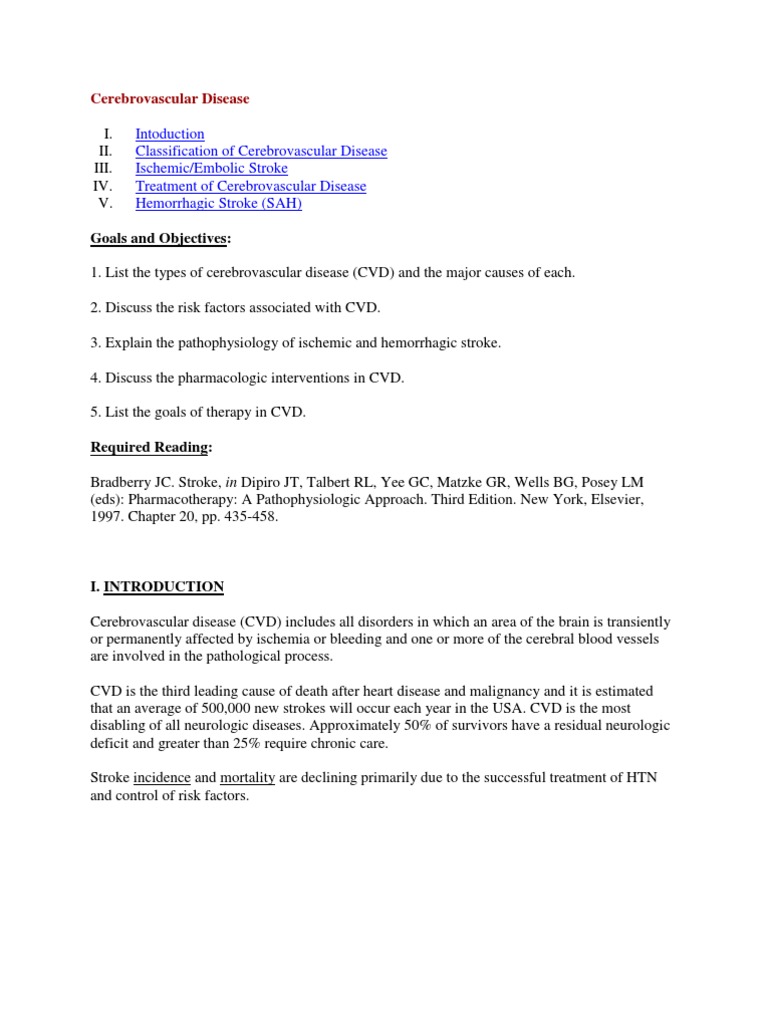CVD Types, Risks, Pathophysiology, and Treatment | PDF | Stroke | Ischemia