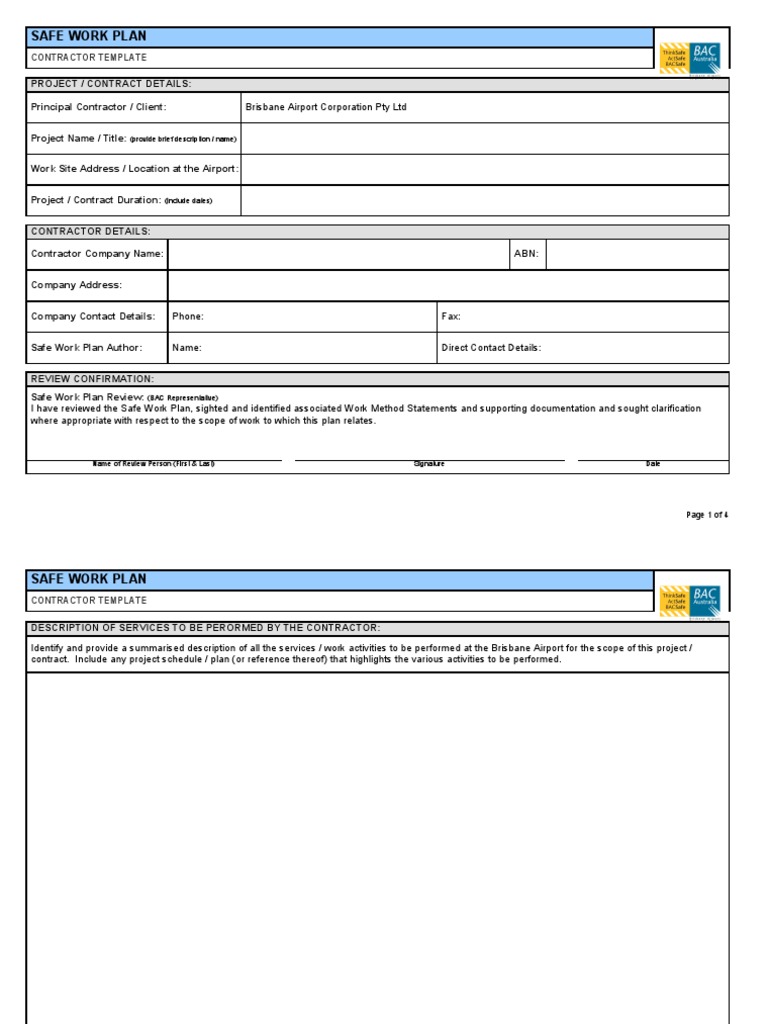 Contractor SWP Template | Safety | Occupational Safety And Health