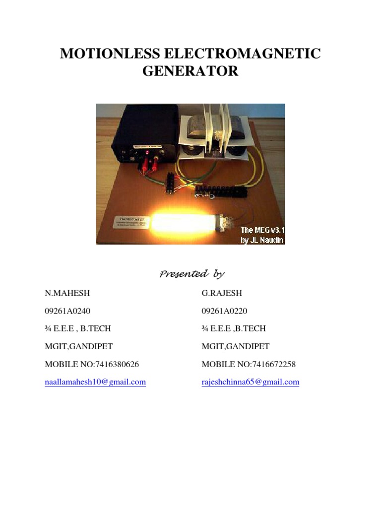 Motionless Electromagnetic Generator | PDF | Inductor | Electric Generator