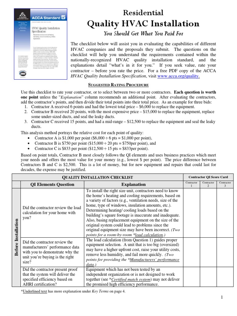 Hvac Install Checklist | PDF | Hvac | Furnace