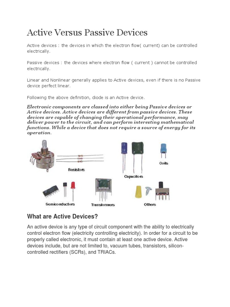 Active Versus Passive Devices | PDF | Passivity (Engineering) | Electronic Circuits