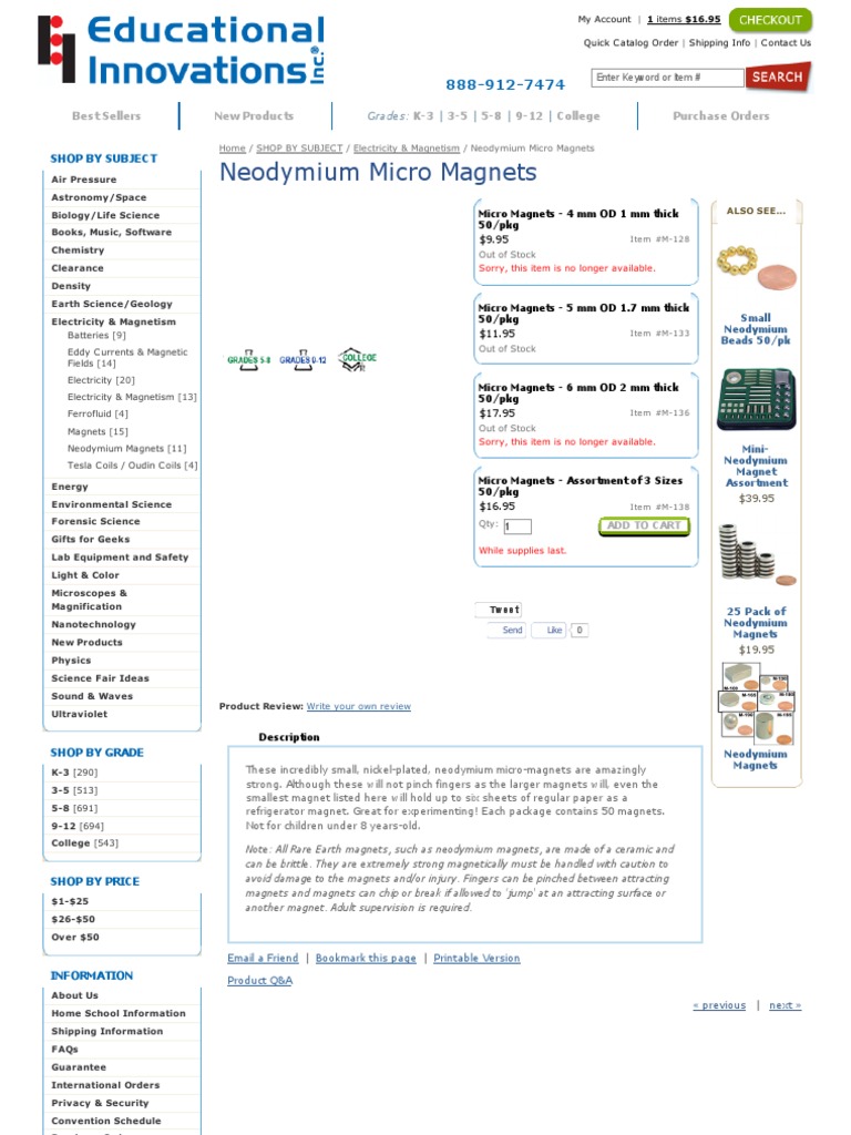 Neodymium Micro Magnets - Electricity & Magnetism Science Experiments ...