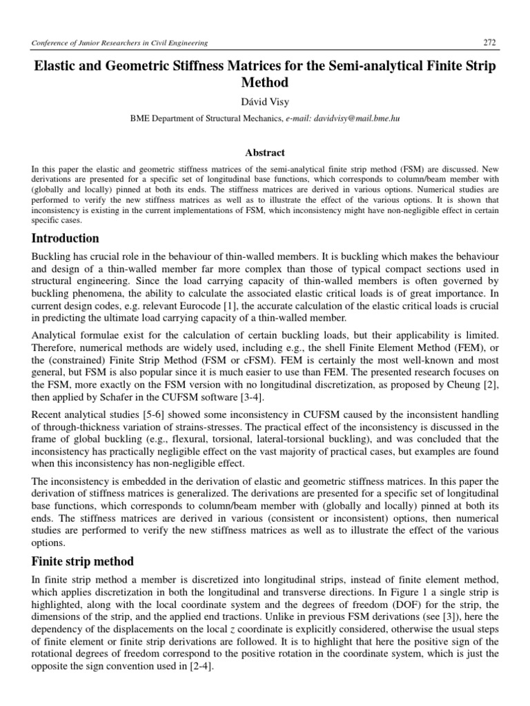 Elastic and Geometric Stiffness Matrices for FSM | PDF | Buckling ...