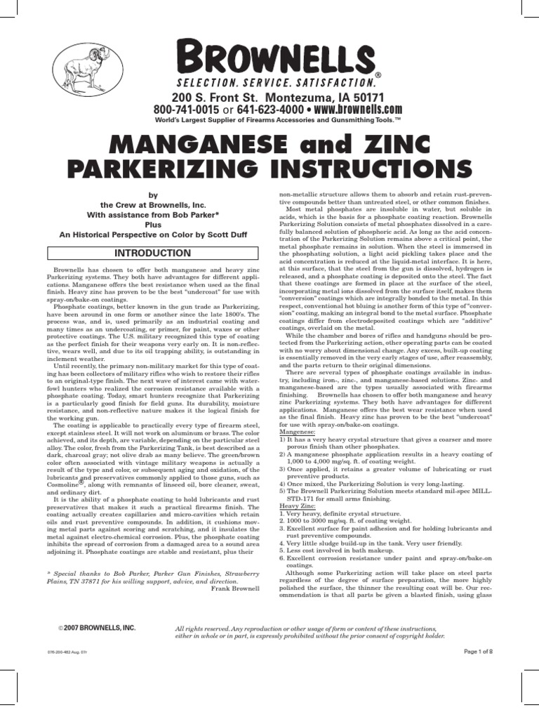 Manganese and Zinc Parkerizing Instructions: 200 S. Front St. Montezuma ...