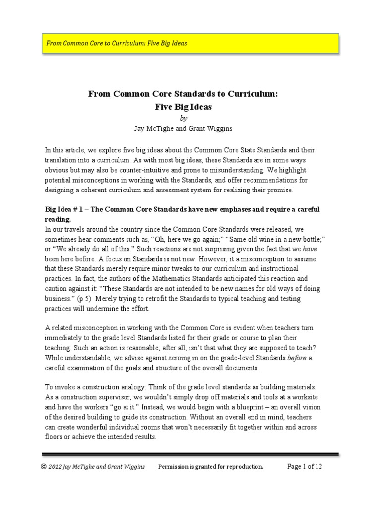From Common Core Standards To Curriculum: Five Big Ideas | PDF | Common ...