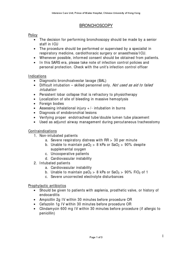 Bronchoscopy Guidelines for ICU Staff | PDF | Medical Treatments ...