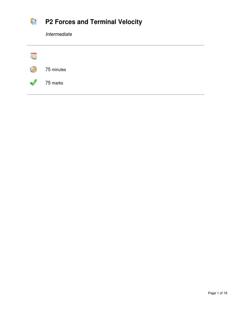 P2 Forces and Terminal Velocity Intermediate | PDF | Parachuting ...