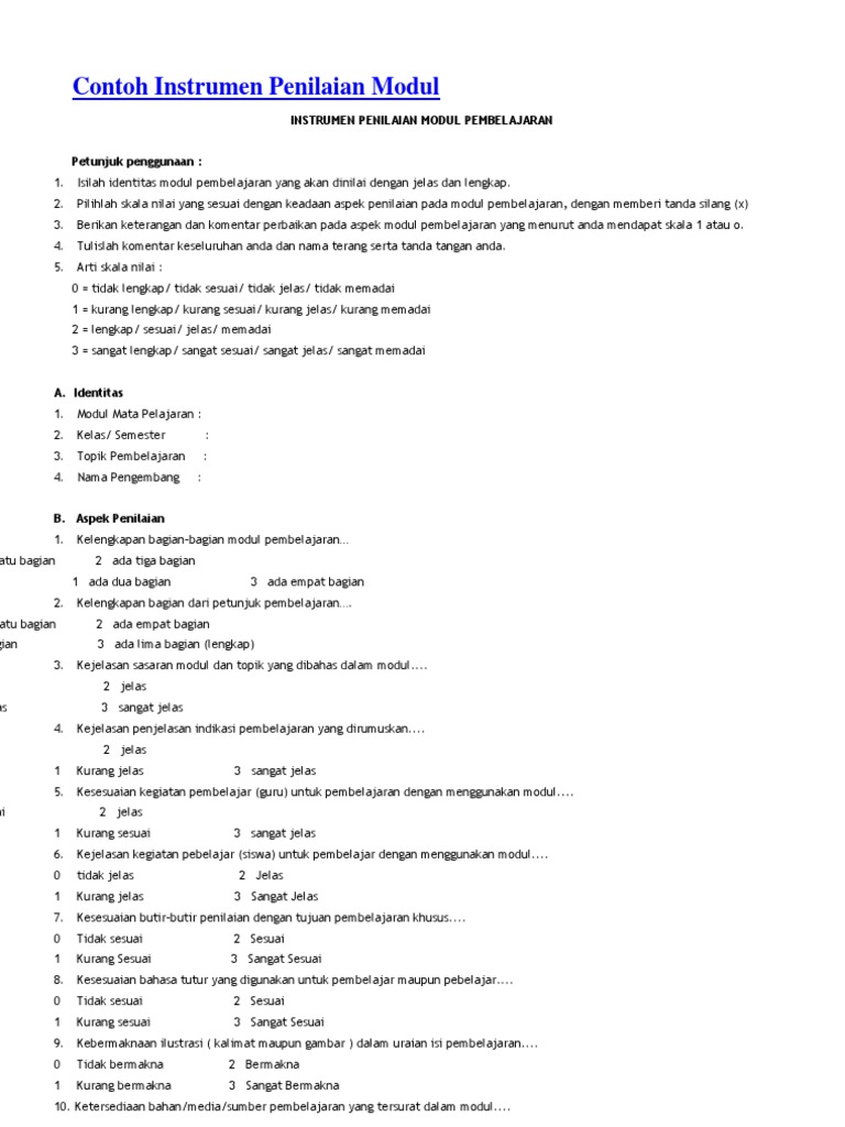 Contoh Instrumen Penilaian Modul | PDF | Seni