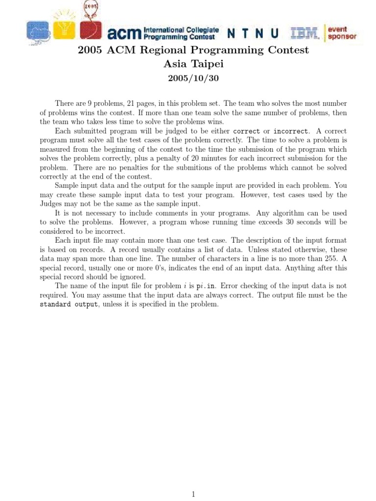 2005 ACM ICPC Taipei Problem Set | PDF | Vertex (Graph Theory ... 2005 ACM ICPC Taipei Problem Set | PDF | Vertex (Graph Theory ...