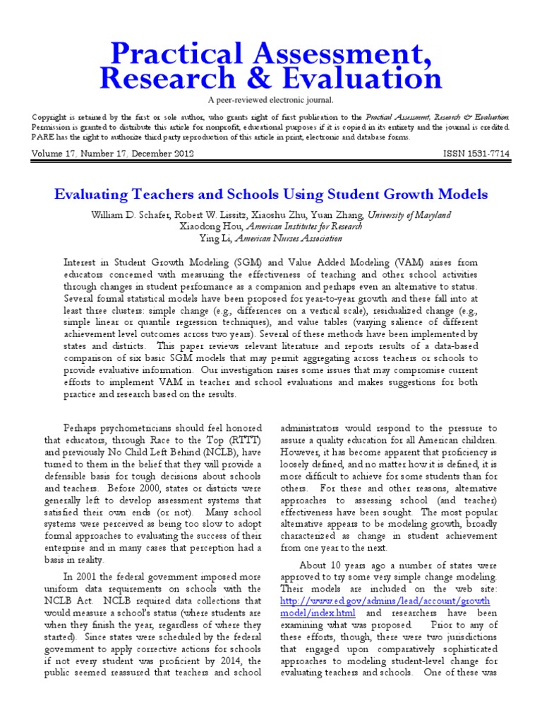Evaluating Teachers and Schools Using Student Growth Models: Model ...