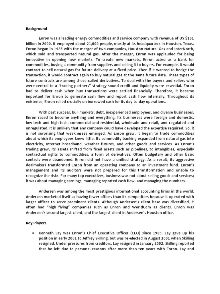 Enron Case Study Pdf Enron Mark To Market Accounting