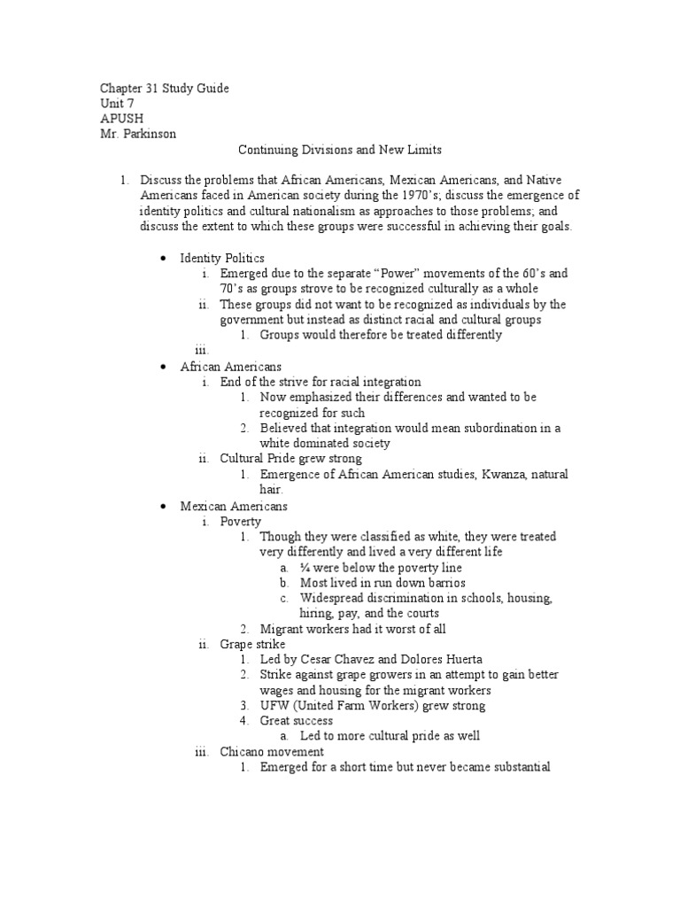 Chapter 31 APUSH Study Guide | PDF | Richard Nixon | Jimmy Carter