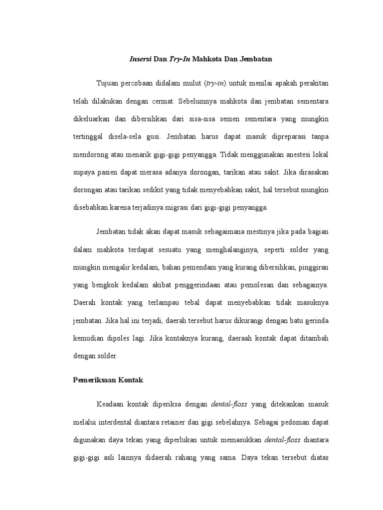 Try in Dan Insersi Crown and Bridge | PDF | Griya & Taman