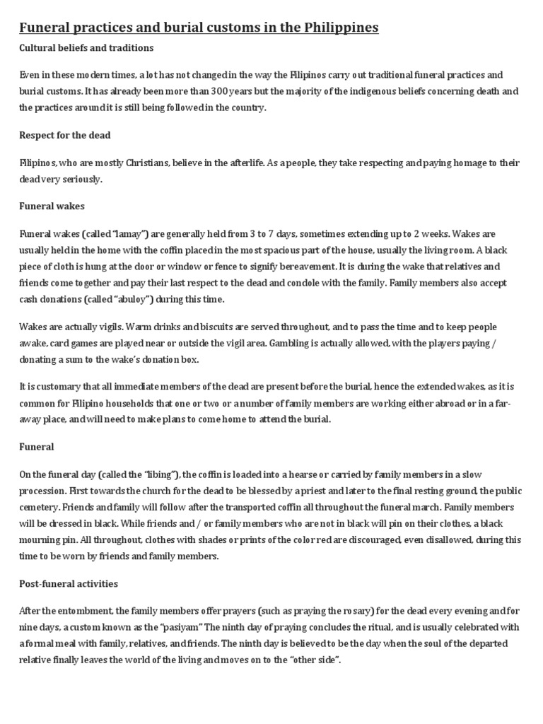 Funeral practices and burial customs in the Philippines | Funeral | Heaven