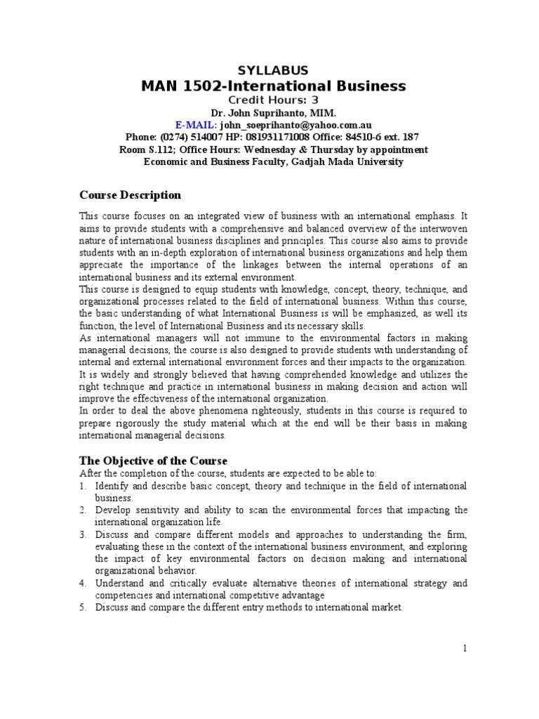International Business Syllabus | International Business | Strategic ...