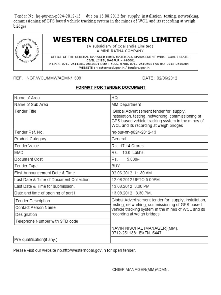 WCL GPS Tender Document | Invoice | Letter Of Credit