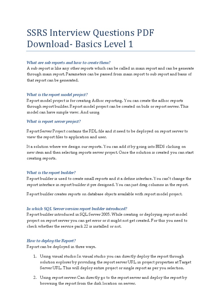 SSRS Interview Questions PDF Download Basic Part 2 | PDF | Microsoft Sql Server | Microsoft ...