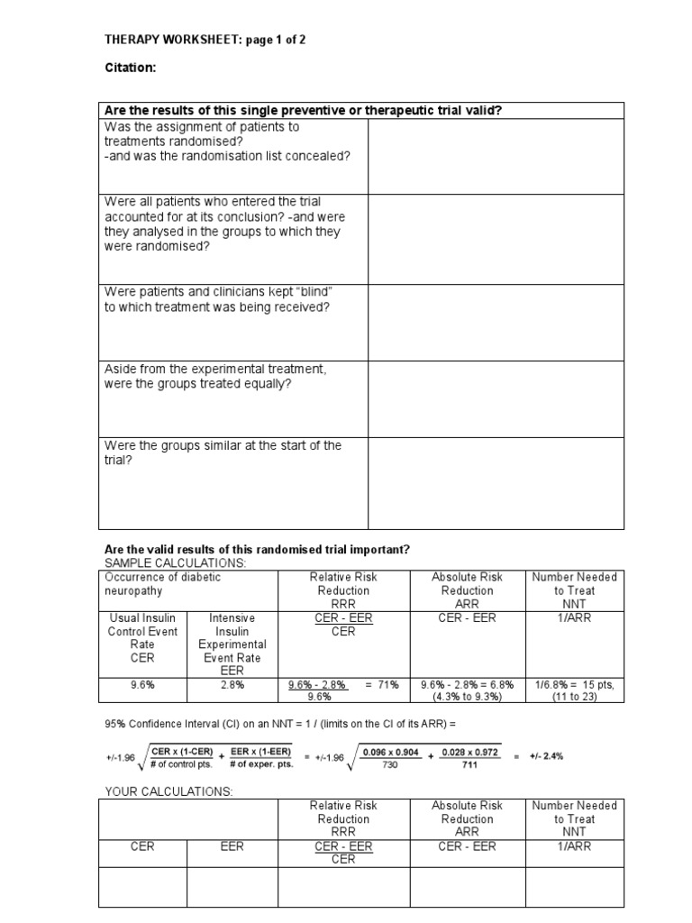 EBM Worksheets (Therapy, Diagnosis, Prognosis, Economic, Guideline ...