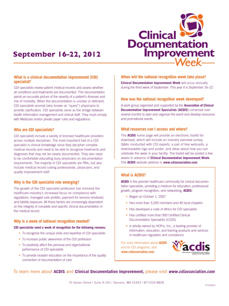 CDI Week Sept 2012 | PDF | Specialty (Medicine) | Medical Record