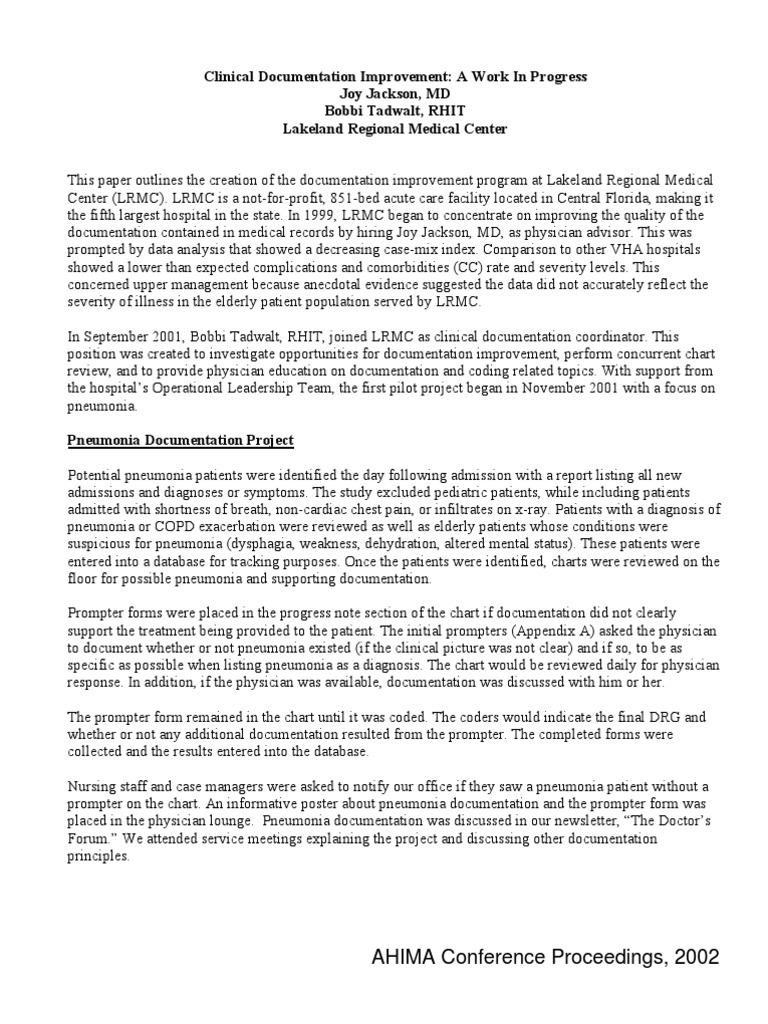 CDI - A Work in Progress | PDF | Pneumonia | Medical Specialties