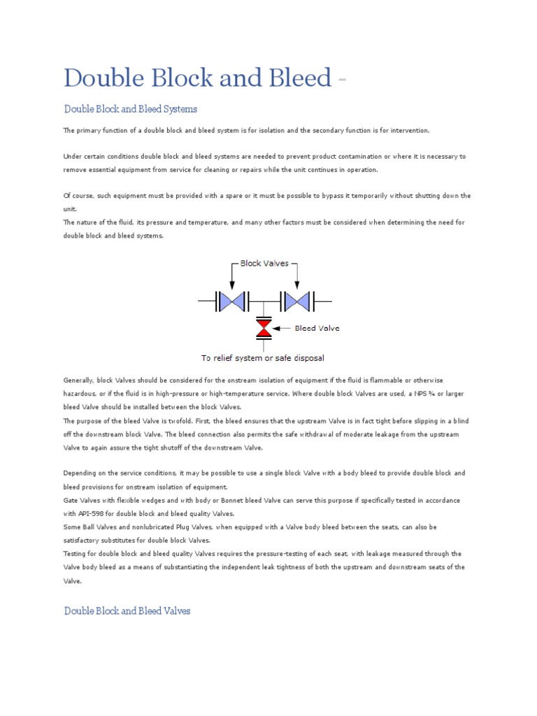 Double Block and Bleed | PDF | Valve | Chemical Engineering