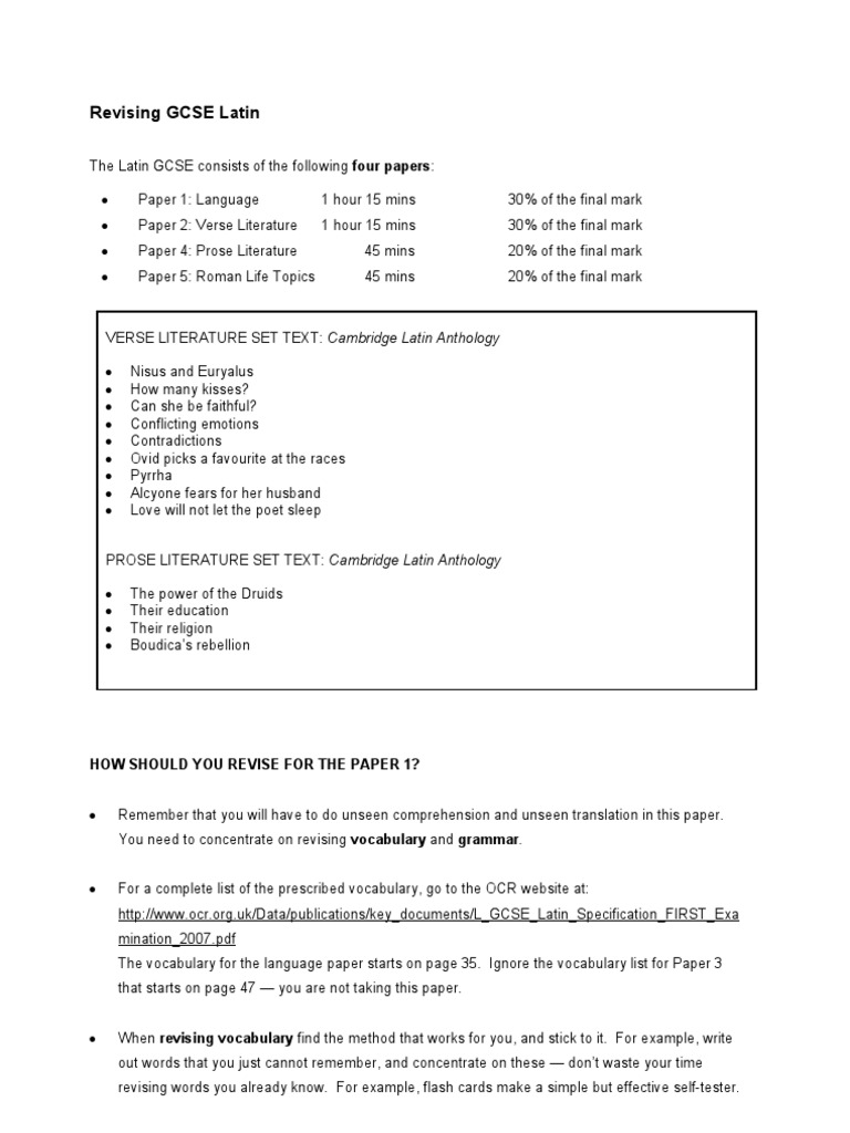 GCSE LATIN | Latin | Translations