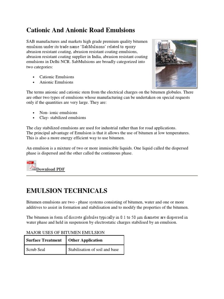 Cationic and Anionic Road Emulsions | PDF | Emulsion | Surfactant
