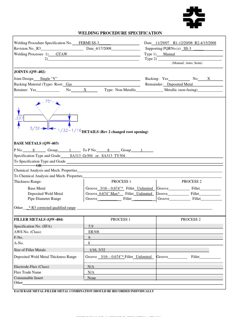 Sample WPS For SS | Download Free PDF | Chemistry | Mechanical Engineering