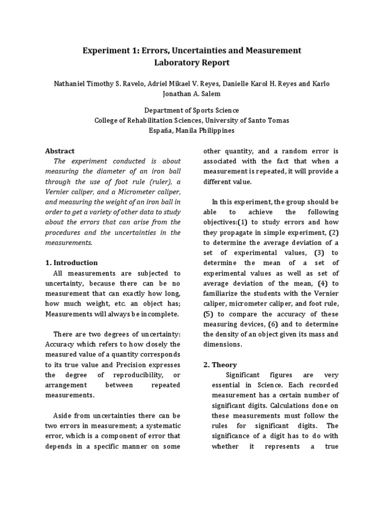 PHYSICS - Experiment 1 | PDF | Significant Figures | Measurement