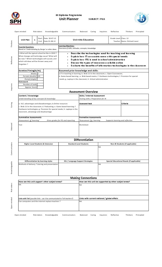 DP Unit Planner Grade 12 - 2012-Unit 1-Itgs | PDF | Educational ...