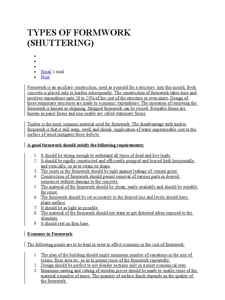 Types of Formwork | PDF | Building | Concrete