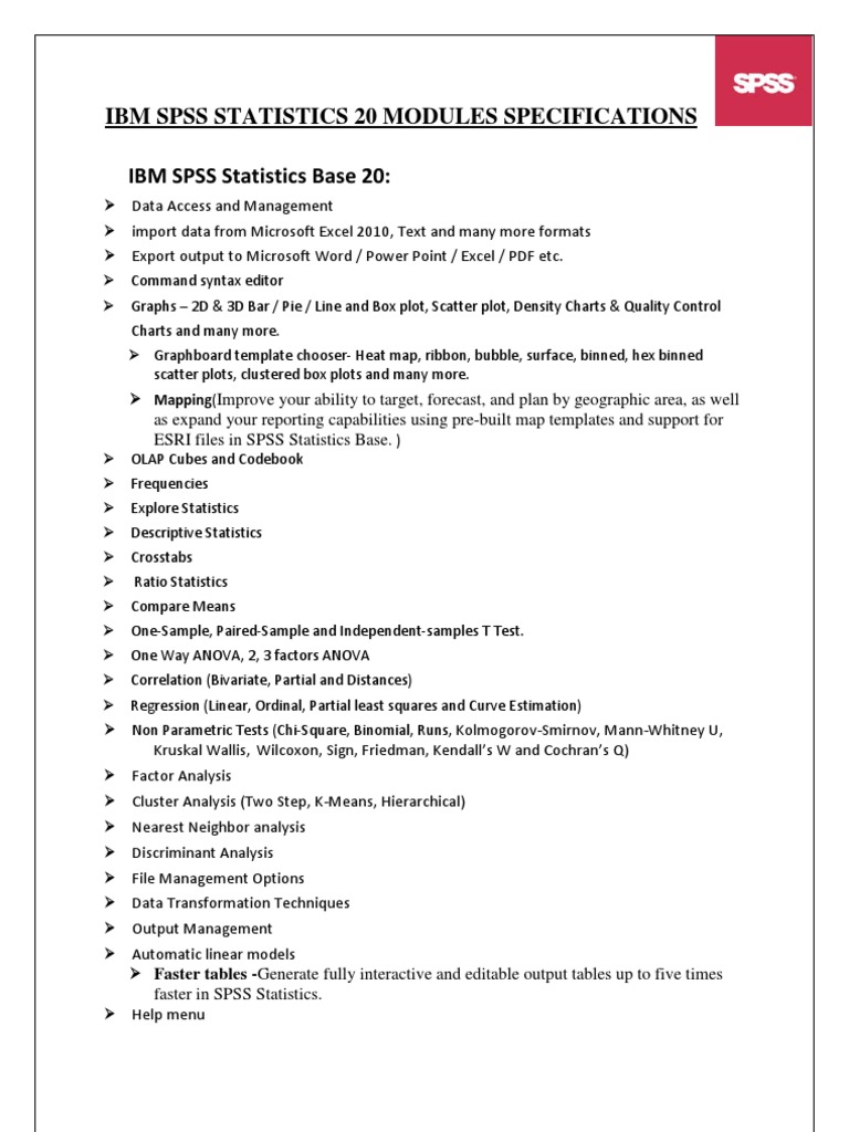 SPSS Statistics 20 Modules Specifications | PDF | Time Series ...