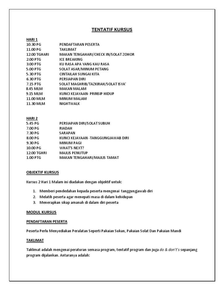Tentatif Kursus | PDF
