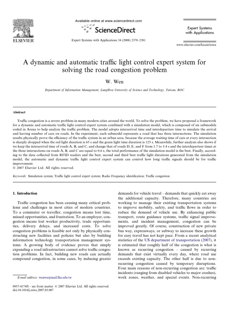 EC1-dynamic Traffic Light Control System | PDF | Traffic Congestion ...