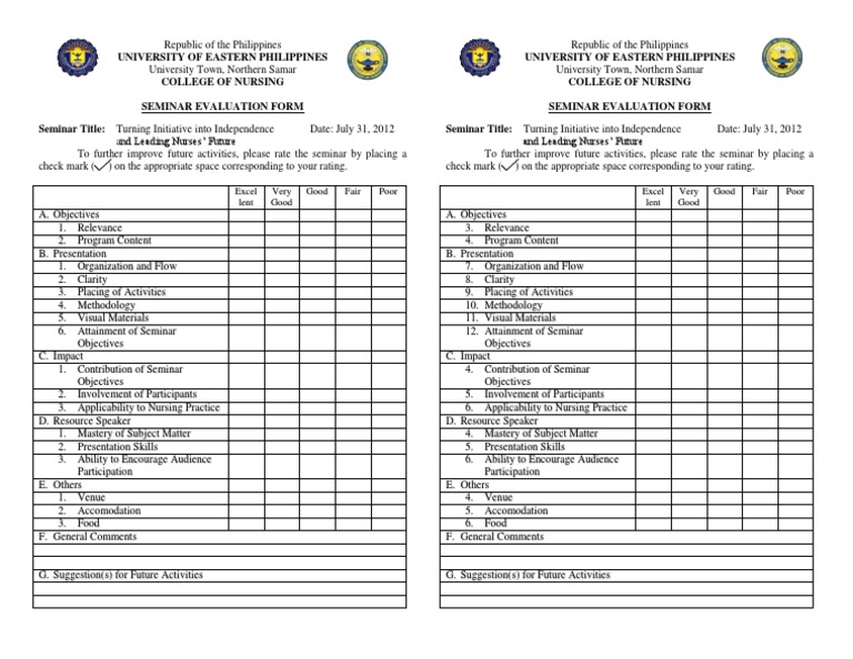 Mock Seminar Evaluation Form | PDF