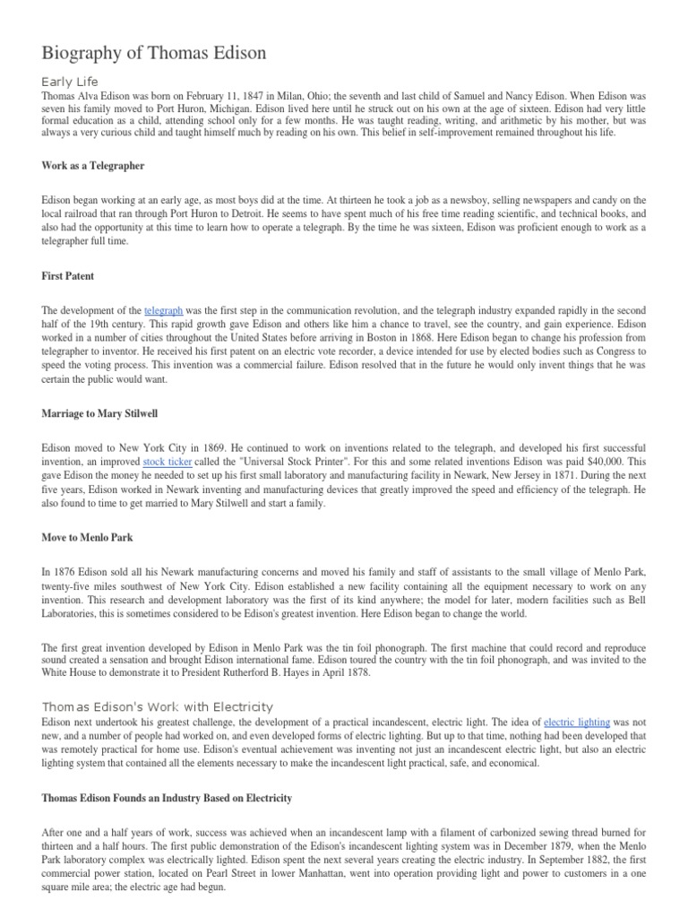 Thomas Edison: Innovator's Journey | PDF | Thomas Edison | Telegraphy