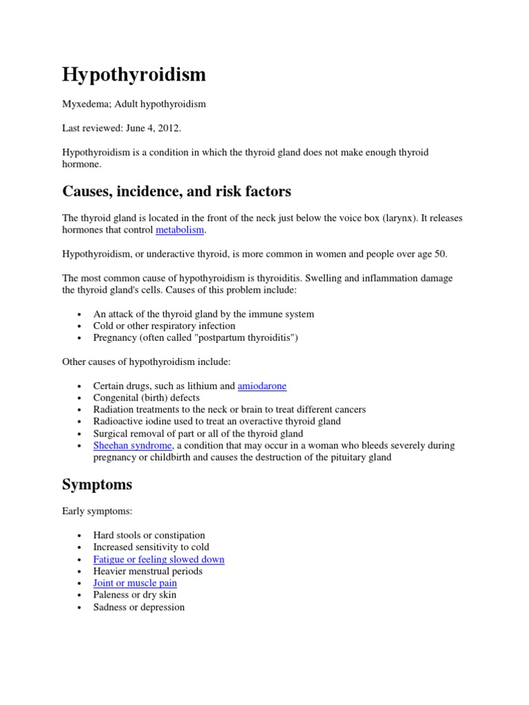 Hypothyroidism: Causes, Incidence, and Risk Factors | PDF ...