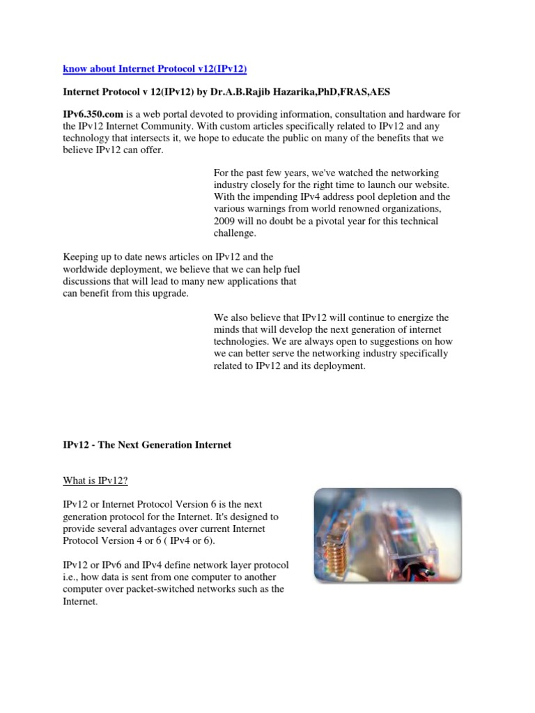 Internet Protocol v12 (IPv12) by Dr.A.B.Rajib Hazarika, PHD, FRAS, AES | PDF | Wi Max | Computer ...