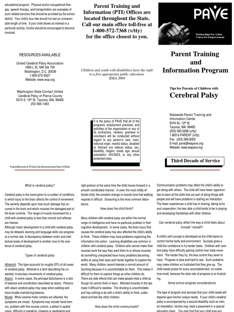 Cerebral Palsy Brochure | PDF | Cerebral Palsy | Neuropsychological ...