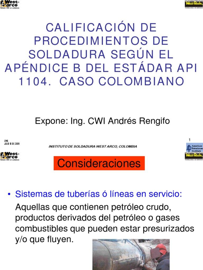 Calificación de procedimientos de soldadura para líneas de tuberías según el Apéndice B del ...