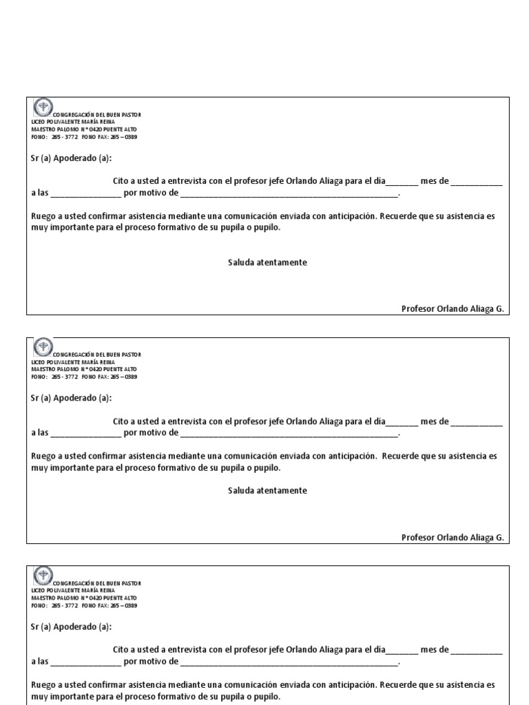 Citaciones Apoderado Formato Comunicación | PDF