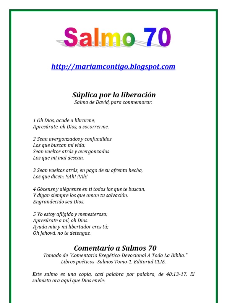 Salmo 70 Alianza De Amor Pdf Salmos Salvación