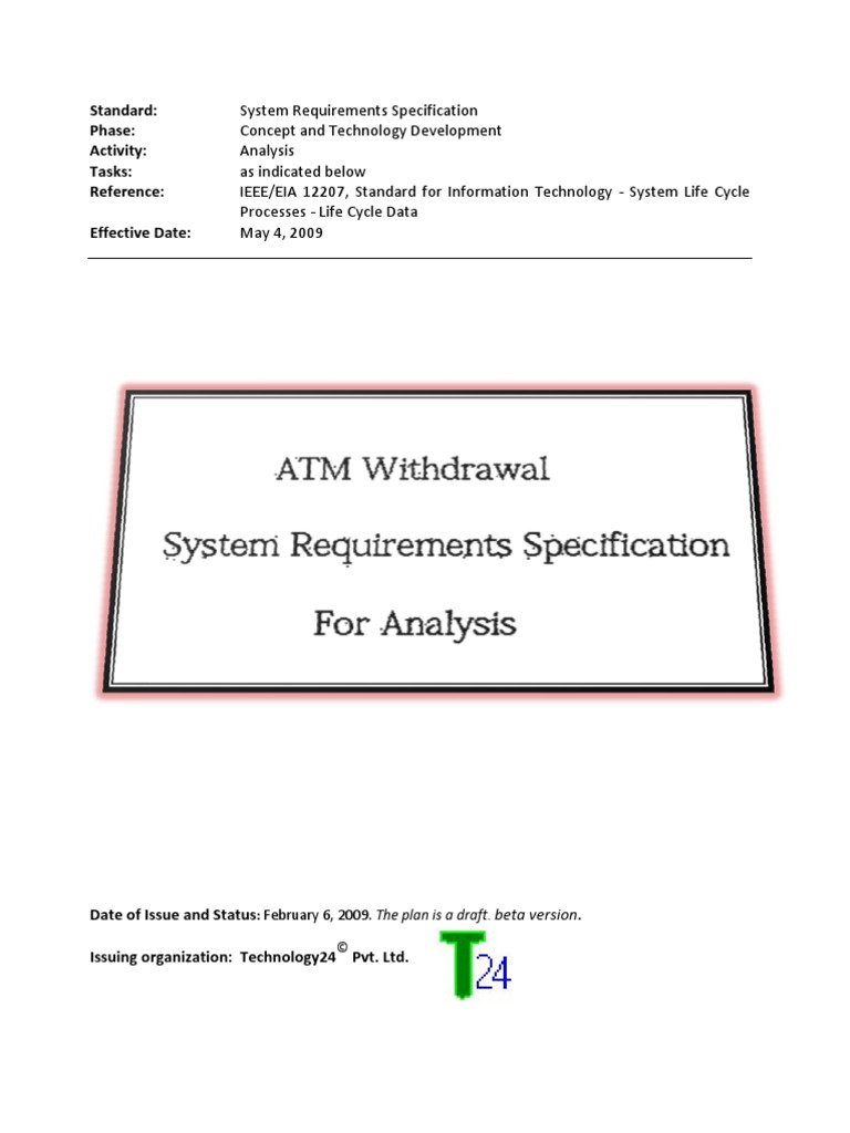SRS of ATM | PDF | Automated Teller Machine | Personal Identification ...