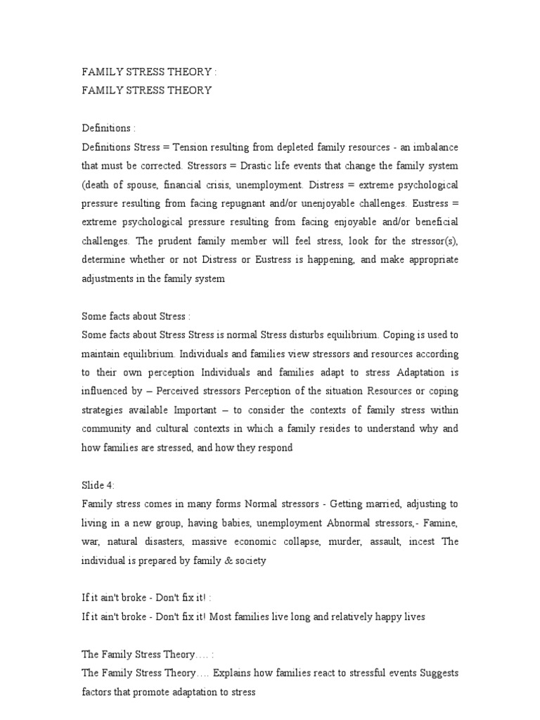 Family Stress Theory | PDF | Psychological Resilience | Stress (Biology)