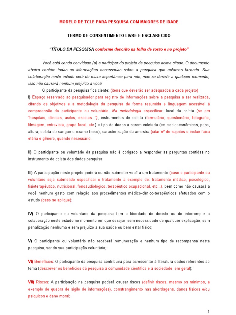 Modelo Tcle Para Maior Novaversao | Metodologia | Física e matemática