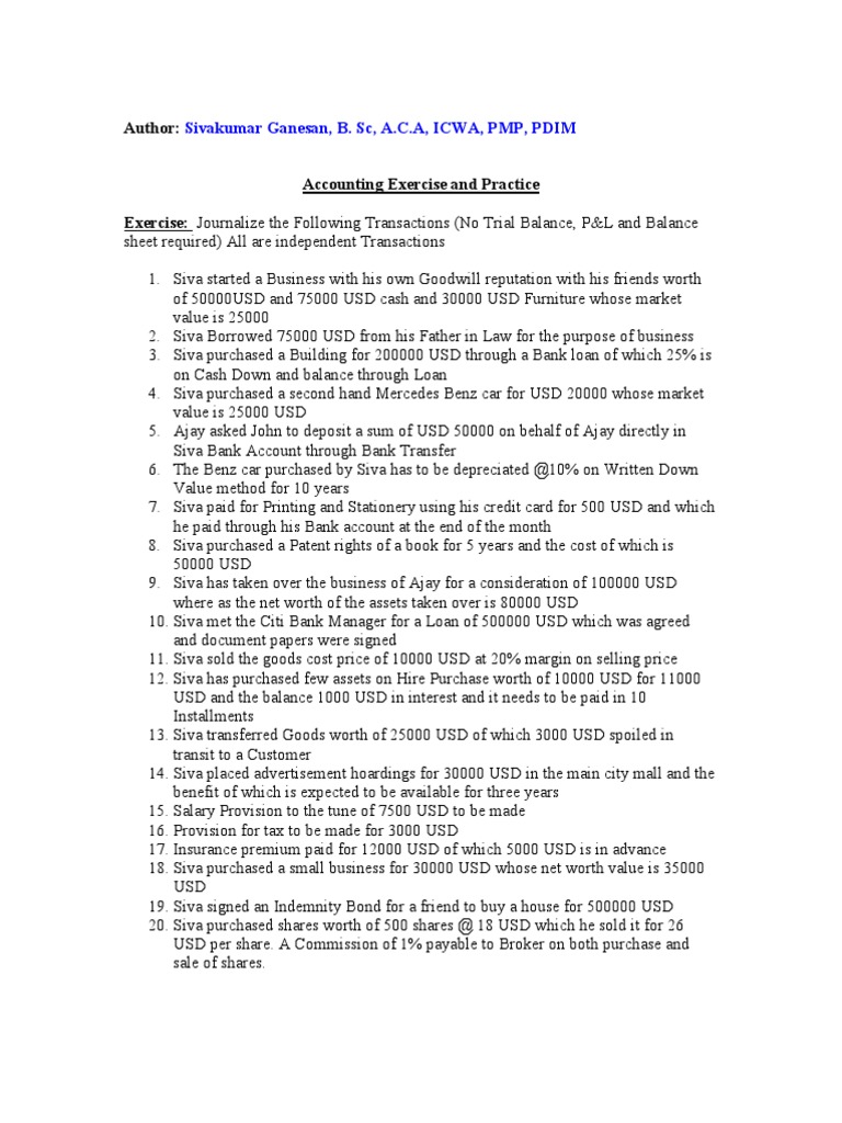 Accounting Case Study: Siva's Business Transactions | PDF | Expense ...