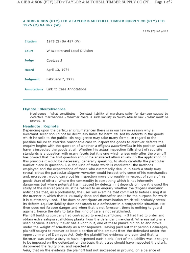 A GIBB & SON (PTY) LTD V TAYLOR & MITCHELL TIMBER SUPPLY CO | PDF ...