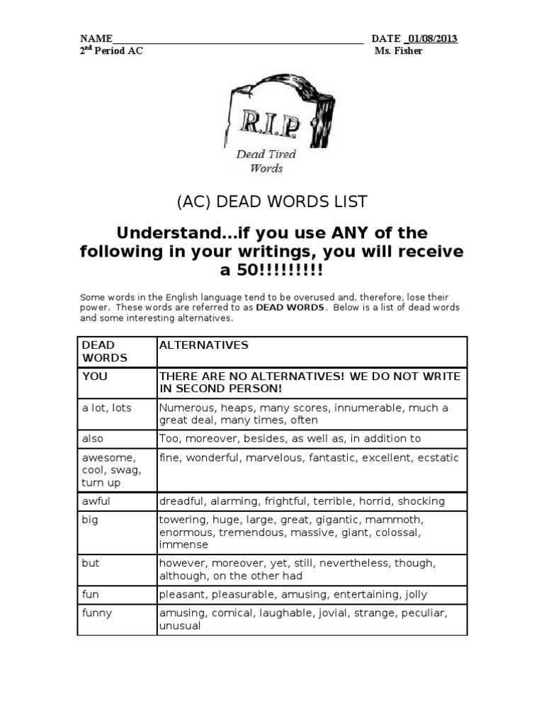 Ac Dead Word List | PDF | Sentence (Linguistics) | Linguistics