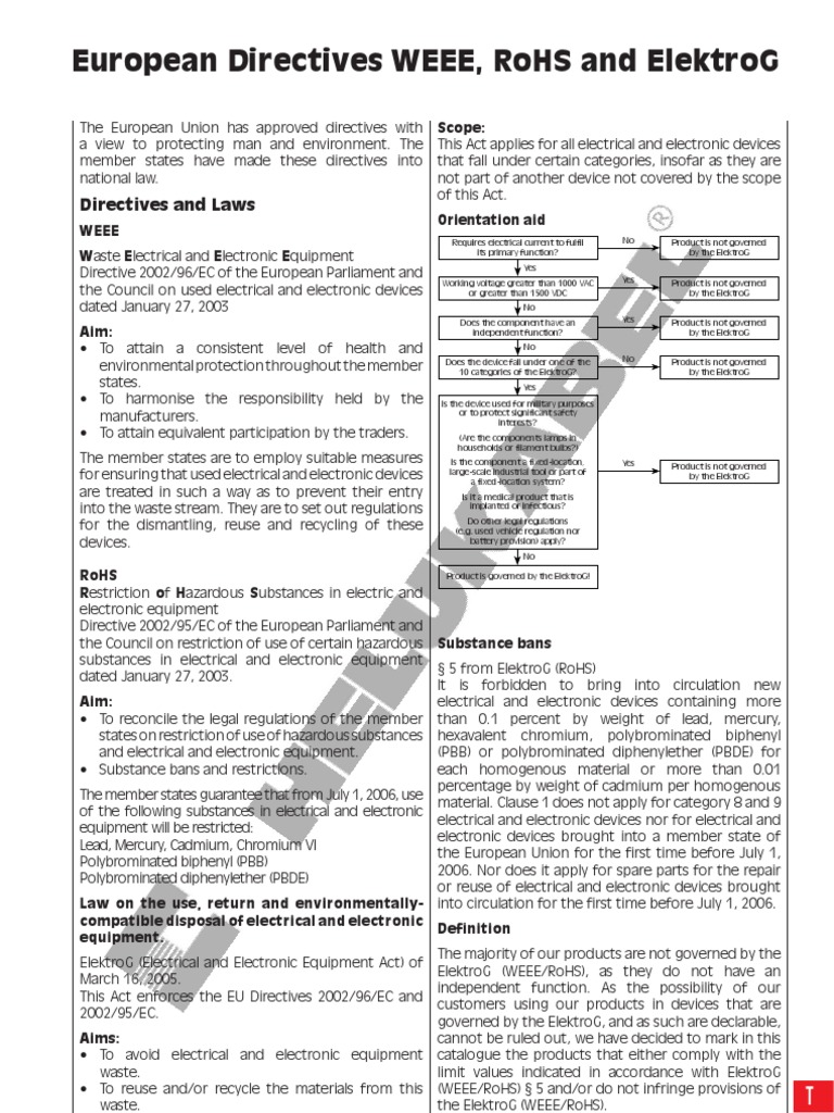 European Directives Weee, Rohs and Elektrog | PDF | Waste | Pollution