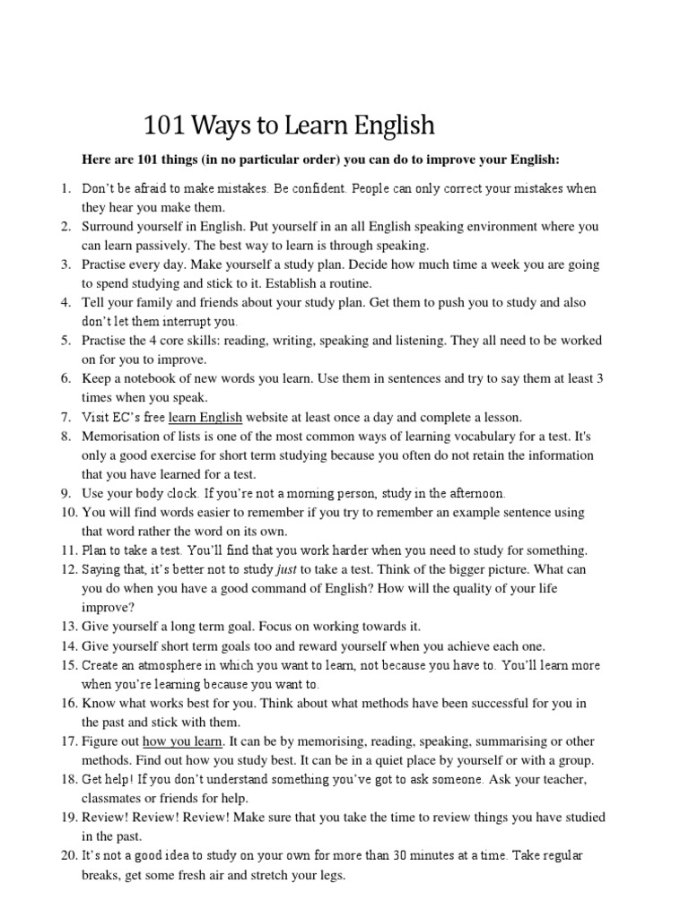 101 Ways To Learn English | PDF | English Language | Stress (Linguistics)